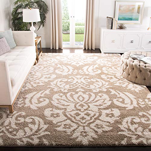 SAFAVIEH Florida Shag Collection 5'3" x 7'6" Beige/Cream SG460 Damask Non-Shedding Living Room Bedroom Dining Room Entryway Plush 1.2-inch Thick Area Rug