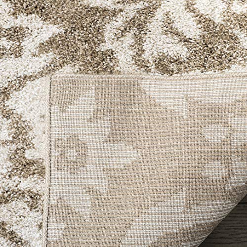 SAFAVIEH Florida Shag Collection 5'3" x 7'6" Beige/Cream SG460 Damask Non-Shedding Living Room Bedroom Dining Room Entryway Plush 1.2-inch Thick Area Rug