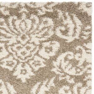 SAFAVIEH Florida Shag Collection 5'3" x 7'6" Beige/Cream SG460 Damask Non-Shedding Living Room Bedroom Dining Room Entryway Plush 1.2-inch Thick Area Rug