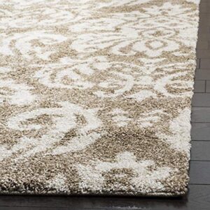 SAFAVIEH Florida Shag Collection 5'3" x 7'6" Beige/Cream SG460 Damask Non-Shedding Living Room Bedroom Dining Room Entryway Plush 1.2-inch Thick Area Rug