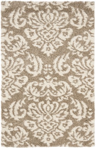 SAFAVIEH Florida Shag Collection 5'3" x 7'6" Beige/Cream SG460 Damask Non-Shedding Living Room Bedroom Dining Room Entryway Plush 1.2-inch Thick Area Rug