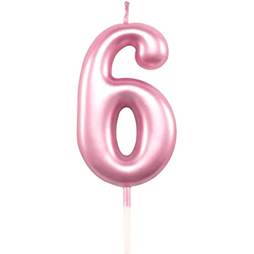 Shatchi 11810-CANDLE-NUMBER-6-PINK Pink Number 6 Candle Birthday Anniversary Party Cake Decorations Topper