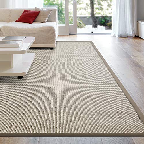 iCustomRug Zara Synthetic Sisal Collection Area Rug and Custom Size Runners, Softer Than Natural Sisal Rug, Stain Resistant & Easy to Clean Beautiful Border Rug in Beige 5' x 8'