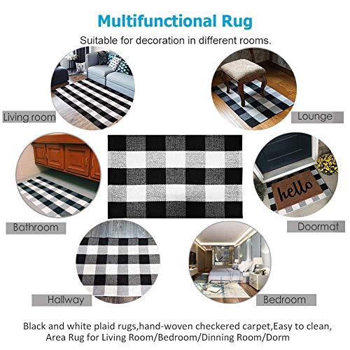 KaHouen Cotton Buffalo Check Rug 27.5 x 43 Inches, Buffalo Plaid Rug, Washable Hand-Woven Outdoor Checkered Rugs for Layered Door Mats/Kitchen/Farmhous (Christmas Porch Decor Mat)