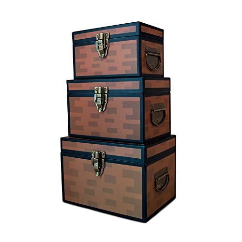 Blue Orchards Pixel Treasure Chest Paperboard Boxes (Set of 3), Decoration for Video Gamers, Birthday Parties, Mining Fun, Storage or Display