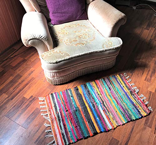 About Home Handwoven Multicolored Rag Rug for Living Room, Kitchen Floor 20"x 32"