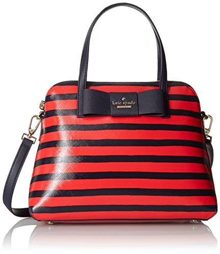 kate spade new york Julia Street Stripe Maise Satchel Bag, Rich Navy/Cherry Liqueur, One Size