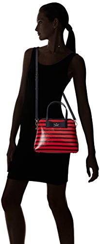 kate spade new york Julia Street Stripe Maise Satchel Bag, Rich Navy/Cherry Liqueur, One Size