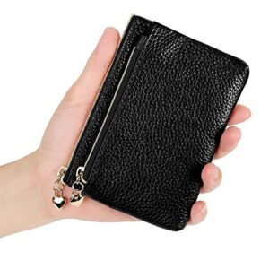 Women's Genuine Leather Coin Purse Zipper Pocket Size Pouch Change Wallet, Black