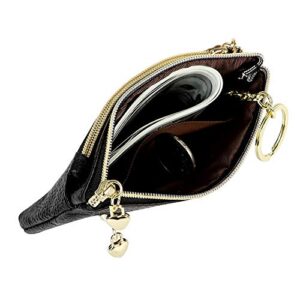 Women's Genuine Leather Coin Purse Zipper Pocket Size Pouch Change Wallet, Black