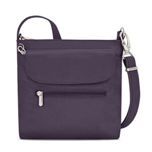 travelon women’s anti-theft classic mini shoulder bag sling tote, purple, one size