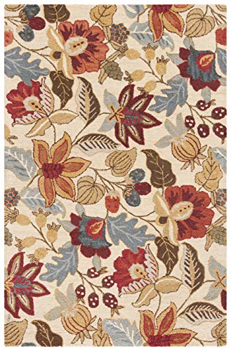 SAFAVIEH Jardin Collection 5' x 8' Beige / Multi JAR952A Handmade Floral Premium Wool Area Rug