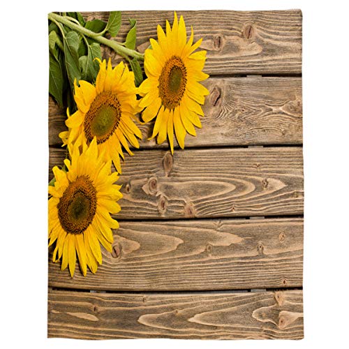 Luxury Fannel Blanket Super Soft and Warm Fuzzy Plush Throw Blanket Sunflower on Rustic Wood Plank Country Theme Lightweight Couch Bed Blankets Easy Care Premium Blanket Throw 40 x 50 Inch