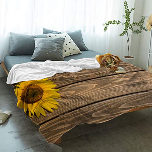 Luxury Fannel Blanket Super Soft and Warm Fuzzy Plush Throw Blanket Sunflower on Rustic Wood Plank Country Theme Lightweight Couch Bed Blankets Easy Care Premium Blanket Throw 40 x 50 Inch