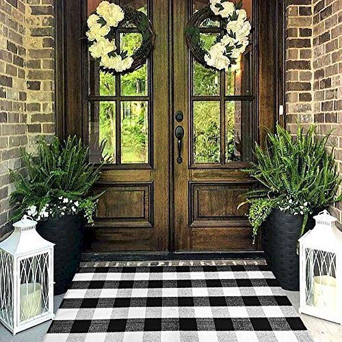 CAINANEL Buffalo Plaid Rugs Cotton Black and White Check Rug 35.4'' x 59''Hand-Woven Indoor/Outdoor Area Rug for Welcome Door Mat, Front Porch,Kitchen,Bathroom,Entry Way,Living Room (3' x 5')