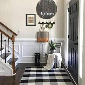 CAINANEL Buffalo Plaid Rugs Cotton Black and White Check Rug 35.4'' x 59''Hand-Woven Indoor/Outdoor Area Rug for Welcome Door Mat, Front Porch,Kitchen,Bathroom,Entry Way,Living Room (3' x 5')