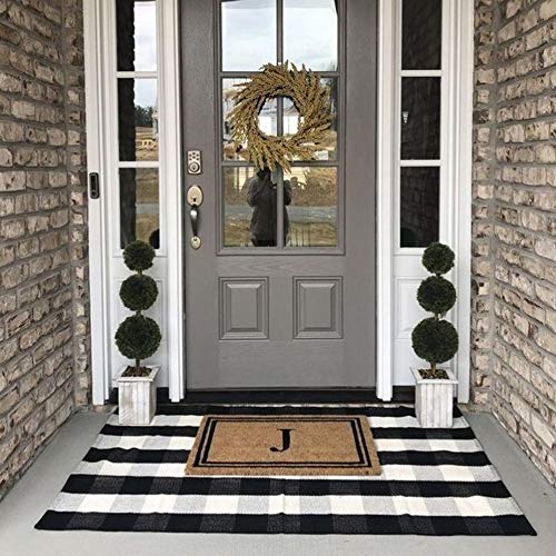 CAINANEL Buffalo Plaid Rugs Cotton Black and White Check Rug 35.4'' x 59''Hand-Woven Indoor/Outdoor Area Rug for Welcome Door Mat, Front Porch,Kitchen,Bathroom,Entry Way,Living Room (3' x 5')