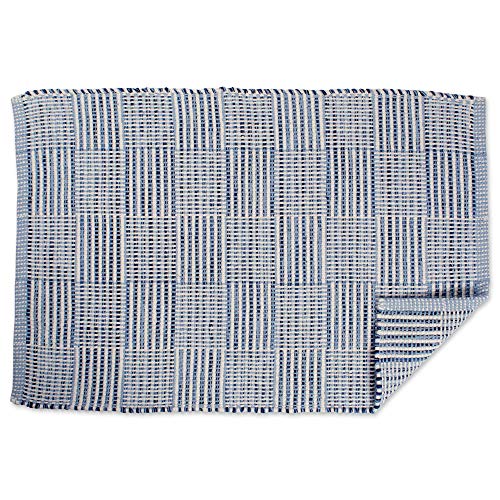 CC Home Furnishings 24" x 36" Blue and White Striped Squares Reversible Recycled Rag Rug