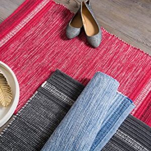 CC Home Furnishings 24" x 36" Blue and White Striped Squares Reversible Recycled Rag Rug