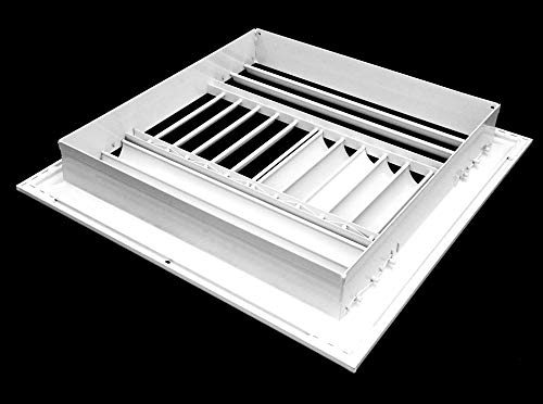 8"w X 8"h 4-Way Aluminum Curved Blade Adjustable Air Supply HVAC Diffuser - Full Control Vertical/Horizontal Airflow Direction - Vent Duct Cover [Outer Dimensions: 9.65"w X 9.65"h]