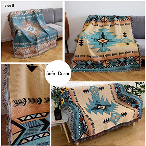 PHNAM Throw Blanket with Fringe for Couch Bed Soft Decorative Cozy Woven Knit Warm Bed Throws Reversible for Chair, Sofa, Living Room, Bedroom (51x63 inches)(F)