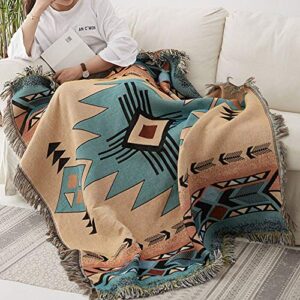 PHNAM Throw Blanket with Fringe for Couch Bed Soft Decorative Cozy Woven Knit Warm Bed Throws Reversible for Chair, Sofa, Living Room, Bedroom (51x63 inches)(F)