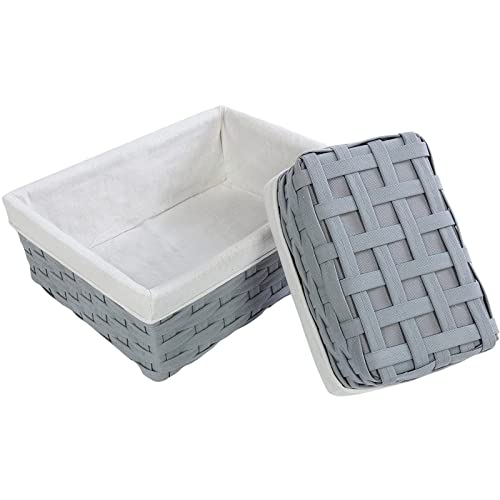 5 Piece Grey Wicker Baskets with Cloth Lining for Storage, Lined Bins for Organizing Closet Shelves (3 Sizes)