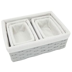 5 Piece Grey Wicker Baskets with Cloth Lining for Storage, Lined Bins for Organizing Closet Shelves (3 Sizes)