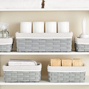 5 Piece Grey Wicker Baskets with Cloth Lining for Storage, Lined Bins for Organizing Closet Shelves (3 Sizes)