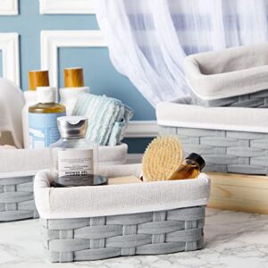 5 Piece Grey Wicker Baskets with Cloth Lining for Storage, Lined Bins for Organizing Closet Shelves (3 Sizes)