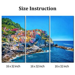 3 Pieces Modern Canvas Painting Wall Art The Picture for Home Decoration Cityscape Traditional Port Mediterranean Sea Cinque Terre Italy Coast Landscape Print On Canvas Giclee Artwork for Wall Decor