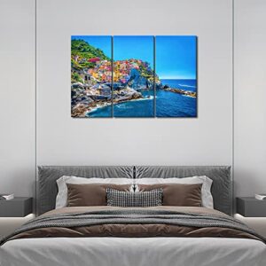 3 Pieces Modern Canvas Painting Wall Art The Picture for Home Decoration Cityscape Traditional Port Mediterranean Sea Cinque Terre Italy Coast Landscape Print On Canvas Giclee Artwork for Wall Decor