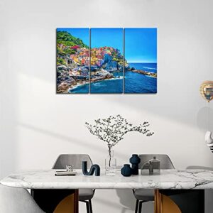 3 Pieces Modern Canvas Painting Wall Art The Picture for Home Decoration Cityscape Traditional Port Mediterranean Sea Cinque Terre Italy Coast Landscape Print On Canvas Giclee Artwork for Wall Decor