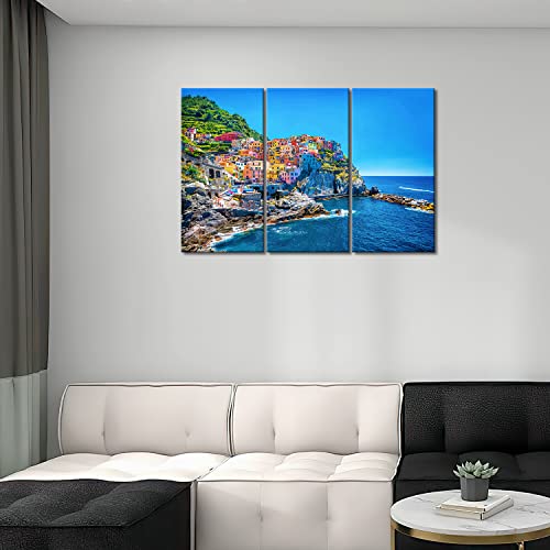 3 Pieces Modern Canvas Painting Wall Art The Picture for Home Decoration Cityscape Traditional Port Mediterranean Sea Cinque Terre Italy Coast Landscape Print On Canvas Giclee Artwork for Wall Decor