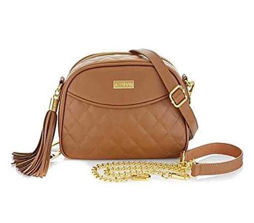 Joy & Iman, Diamond Quilted Genuine Leather Crossbody Bag with RFID, Cognac