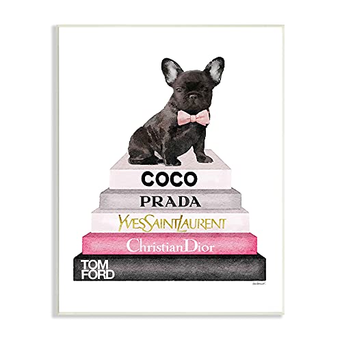 Stupell Industries Book Stack Fashion French Bulldog Wall Plaque, 10x15, Multi-Color