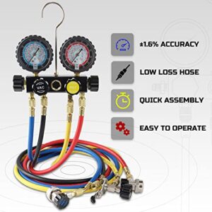 Lichamp HVAC Gauges with Hoses, AC Manifold Gauge Set R410a R134a R12 R22 Refrigerant Gauges