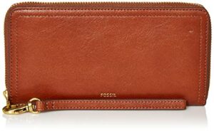 fossil women’s logan leather rfid-blocking zip around clutch wallet with wristlet strap