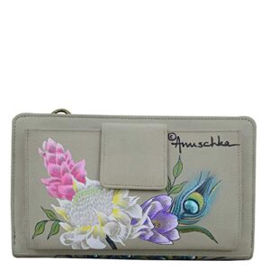 Anuschka Hand-Painted Women’s Genuine Leather RFID Blocking Organizer Wallet - Regal Peacock