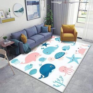 cute vector ocean set with sea creatures for girls and boys summer area rugs floor mat non slip throw rugs soft door mat nursery carpet for living room home indoor outdoor runner rugs yoga mat