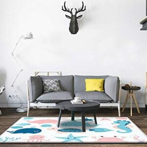 Cute Vector Ocean Set with sea Creatures for Girls and Boys Summer Area Rugs Floor Mat Non Slip Throw Rugs Soft Door Mat Nursery Carpet for Living Room Home Indoor Outdoor Runner Rugs Yoga Mat