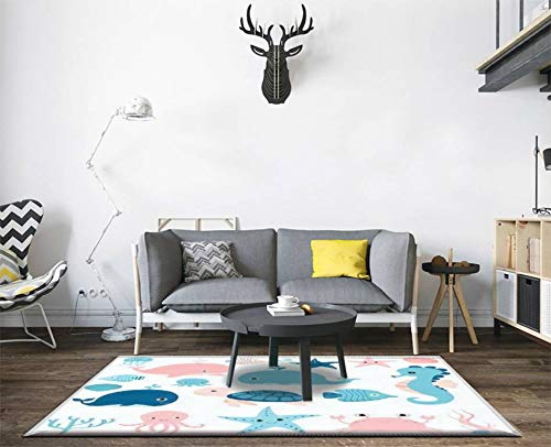 Cute Vector Ocean Set with sea Creatures for Girls and Boys Summer Area Rugs Floor Mat Non Slip Throw Rugs Soft Door Mat Nursery Carpet for Living Room Home Indoor Outdoor Runner Rugs Yoga Mat