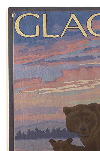 Glacier National Park, Montana, Bear and Cub Birch Wood Wall Sign (10x15 Rustic Home Decor, Ready to Hang Art)