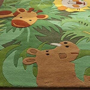 nuLOOM Kinder Safari Friends Wool Area Rug, 3' 6" X 5' 6", Green