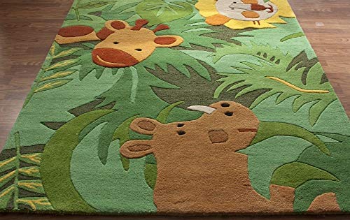 nuLOOM Kinder Safari Friends Wool Area Rug, 3' 6" X 5' 6", Green