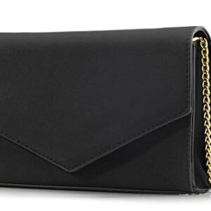 HOXIS Minimalist Evening Envelope Clutch Chain Shoulder Bag Women Faux Leather Suede Purse (Black)