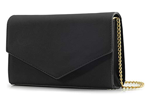 HOXIS Minimalist Evening Envelope Clutch Chain Shoulder Bag Women Faux Leather Suede Purse (Black)