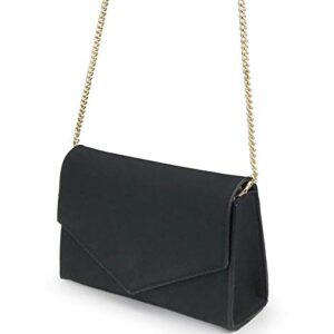 HOXIS Minimalist Evening Envelope Clutch Chain Shoulder Bag Women Faux Leather Suede Purse (Black)