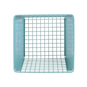 Spectrum Diversified Macklin, Stamped Steel & Wire Basket for Closet & Cubby Storage Vintage-Inspired Design with Customizable Label Plate, Large, Teal