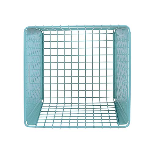 Spectrum Diversified Macklin, Stamped Steel & Wire Basket for Closet & Cubby Storage Vintage-Inspired Design with Customizable Label Plate, Large, Teal